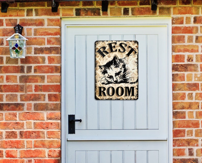 Resting Kitty Rest Room Sign Bathroom Wall Decor Cat Art - Etsy
