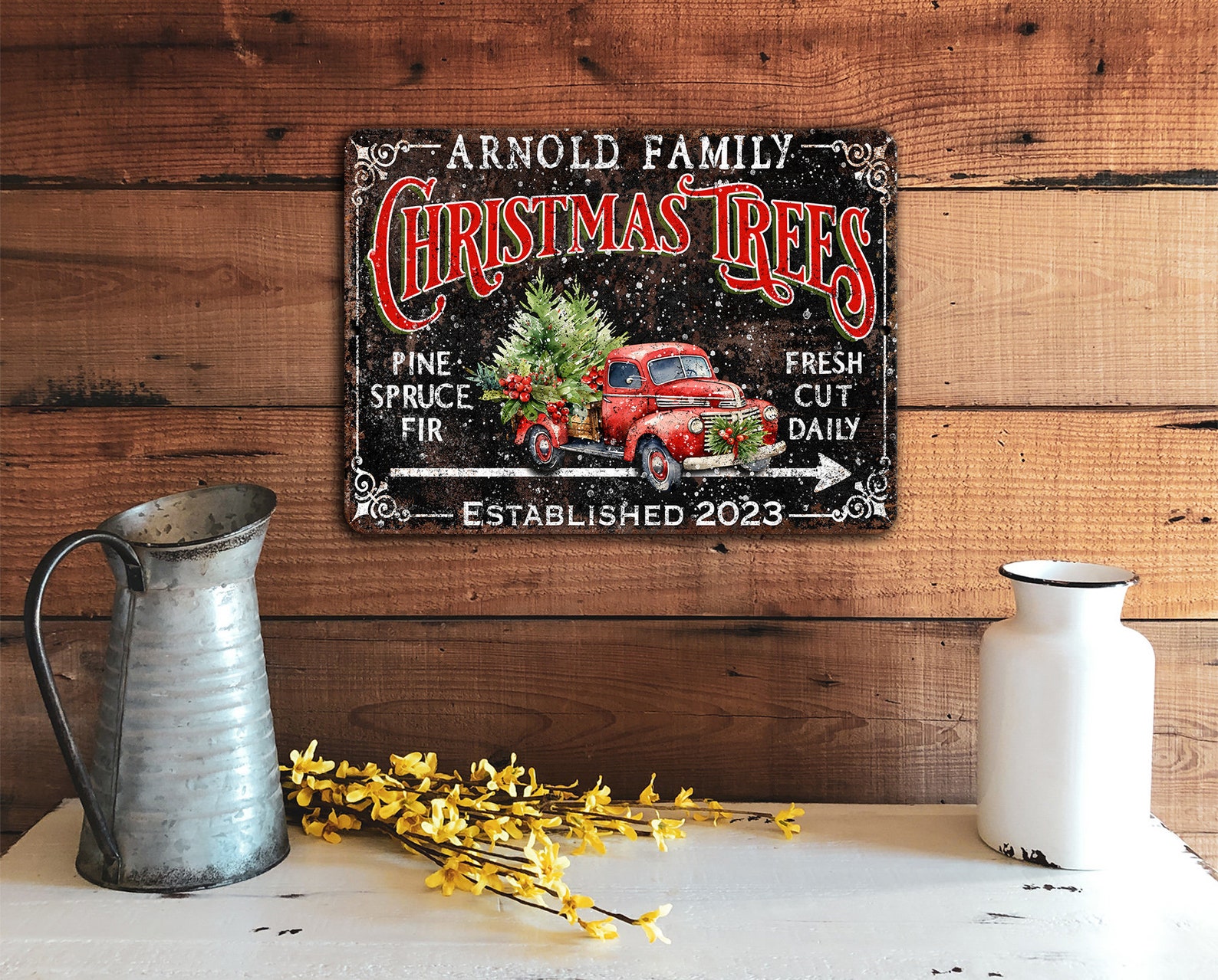 Personalized Custom Christmas Tree Farm Metal Sign Decoration Modern ...