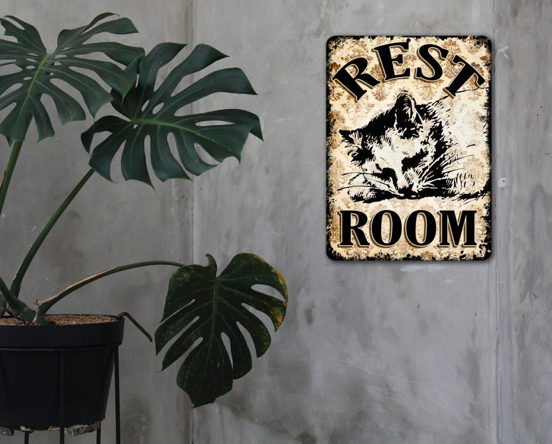 Resting Kitty Rest Room Sign Bathroom Wall Decor Cat Art - Etsy
