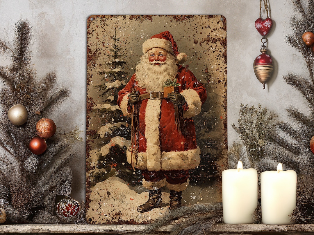 Vintage Style Victorian Santa Primitive Christmas Decor Sign Metal ...