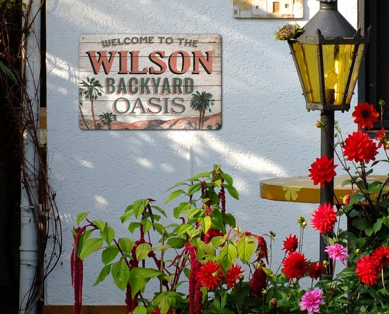 Backyard Oasis Patio Welcome Sign Custom Personalized Family | Etsy