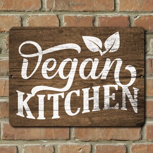 Vegan Kitchen Metal Sign Farmhouse Wall Decor Indoor Outdoor Faux Wood ...