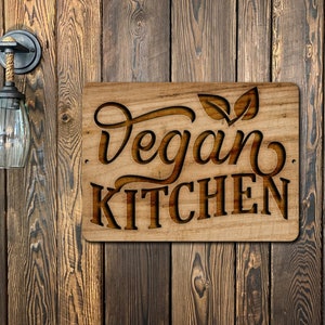 Vegan Kitchen Metal Sign Farmhouse Wall Decor Indoor Outdoor Faux Wood ...