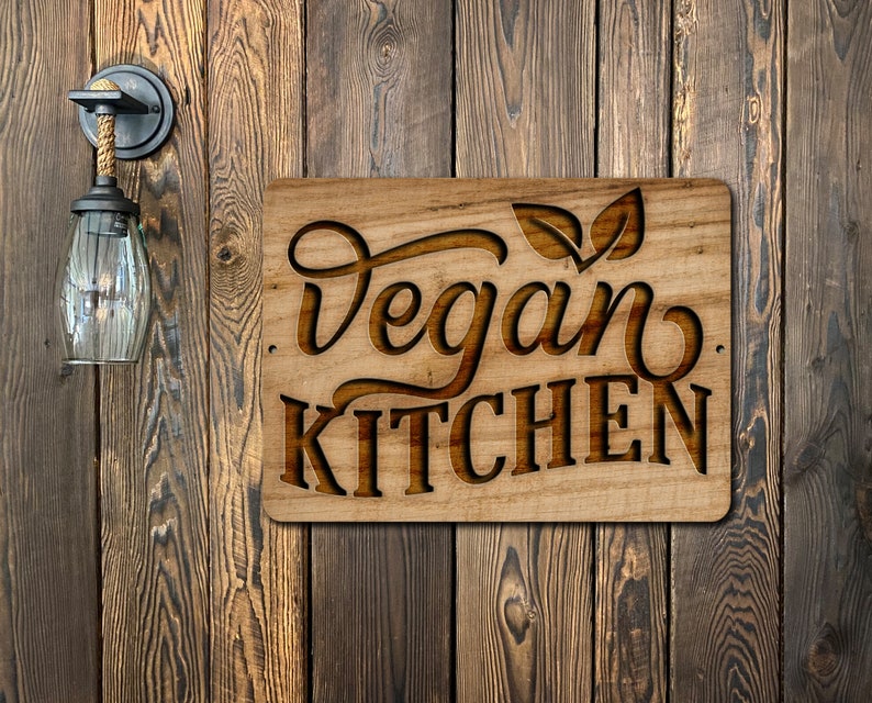 Vegan Kitchen Metal Sign Farmhouse Wall Decor Indoor Outdoor Faux Wood ...