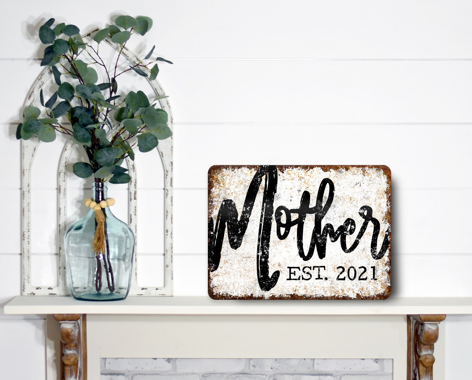 New Mom Mother Sign With 2021 Established Date Metal Farmhouse Rustic ...