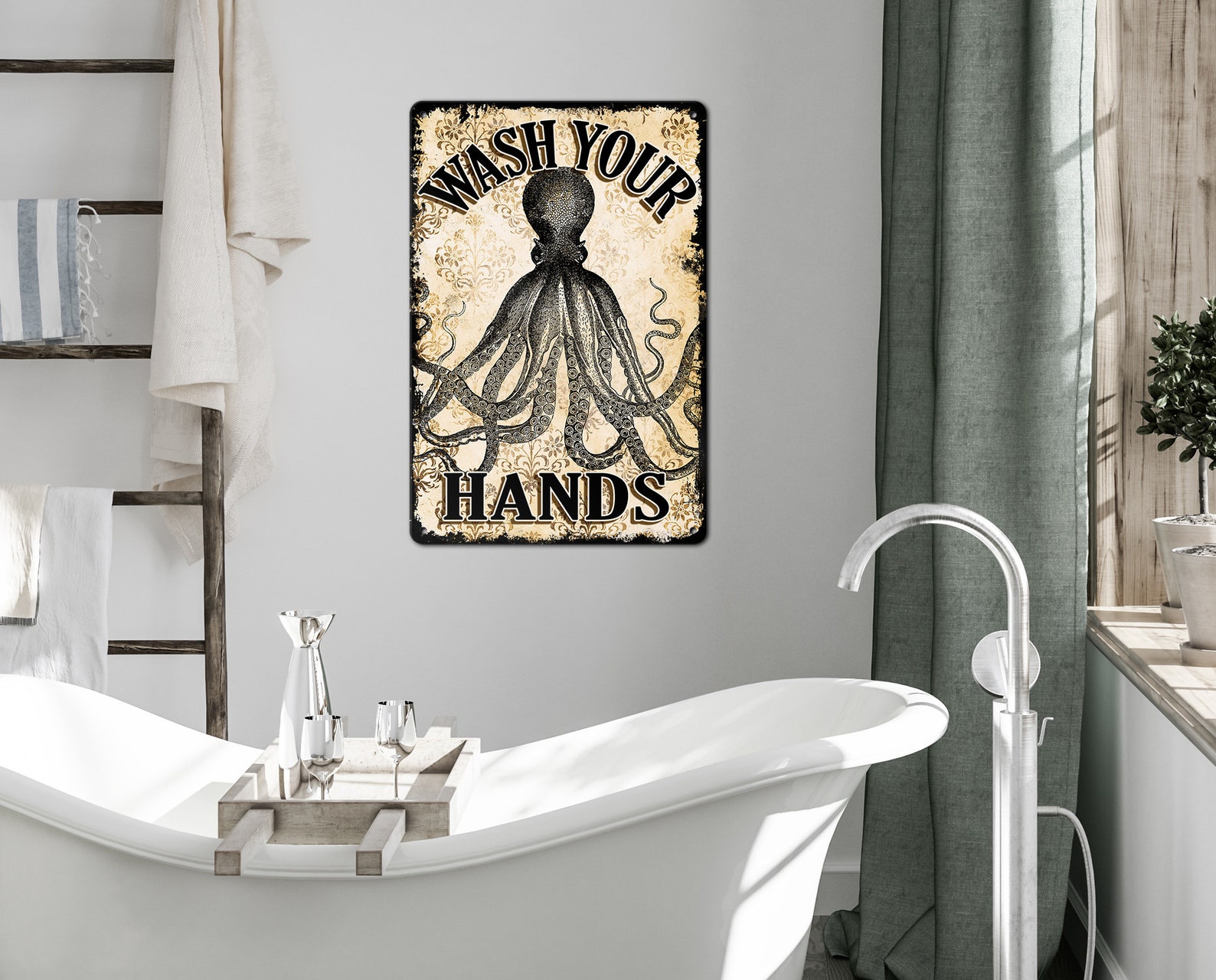 Octopus Wash Your Hands Bathroom Wall Decor Kitchen Art - Etsy