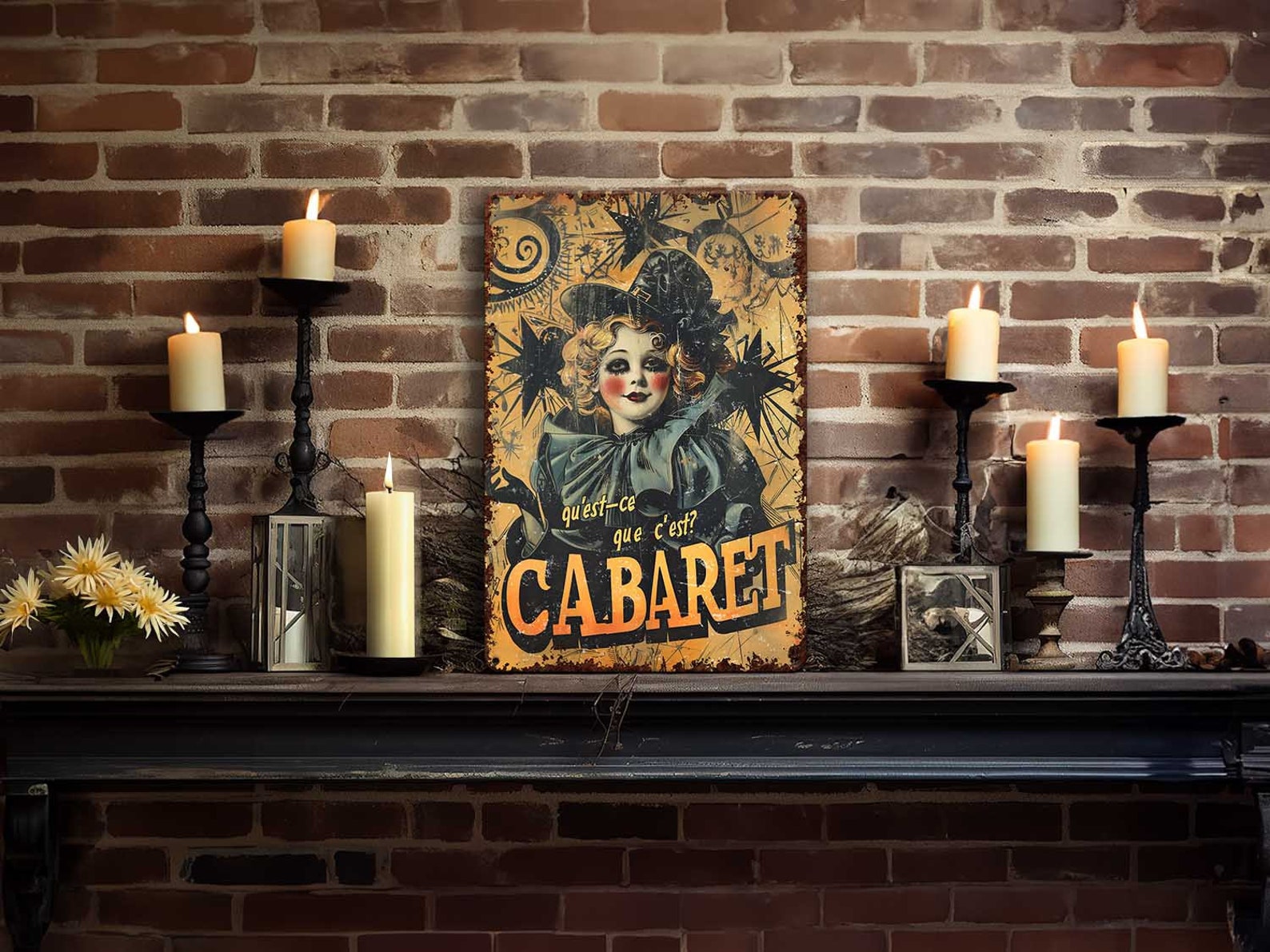 Vintage Victorian Cabaret Mantle Decor - Metal Sign Decoration Antique ...
