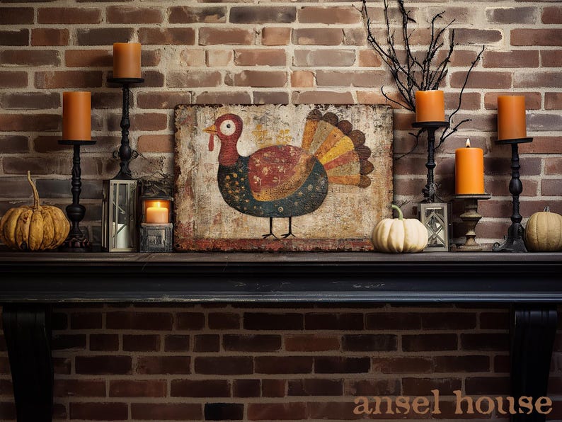 Primitive Turkey Thanksgiving Wall Decor - Folk Art Metal Sign - Rustic ...