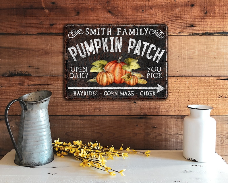Custom Pumpkin Patch Farm Metal Sign Personalized Name Porch Patio Door ...