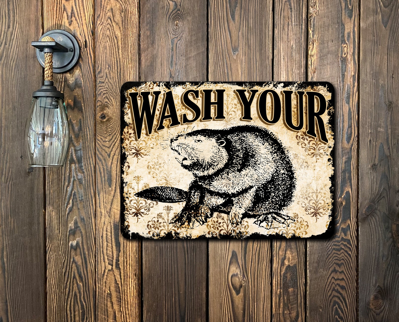 Wash Your Beaver Bathroom Wall Decor Art Vintage Style Metal - Etsy