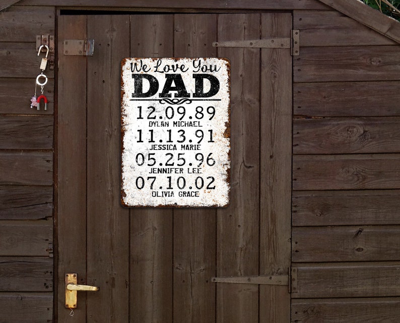 Gift for Father Dad Metal Sign With Kids Names and Birthdays Tin ...