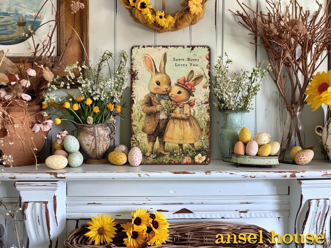 Easter Mantle Decor - Primitive Rustic Antique Style Metal Art Sign ...