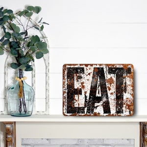 Metal EAT Kitchen Sign Decoration Gift Farmhouse Industrial Distressed ...