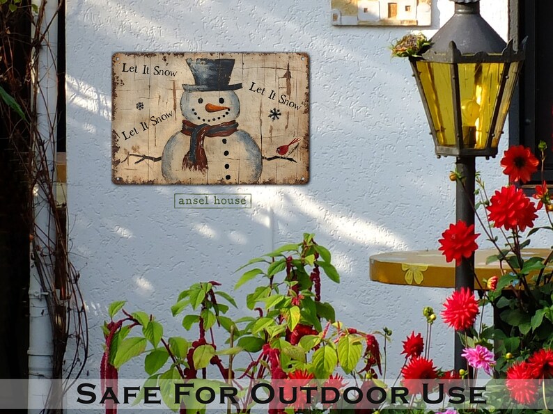 Primitive Snowman Decor Christmas Wall Art Metal Sign Decoration Rustic ...