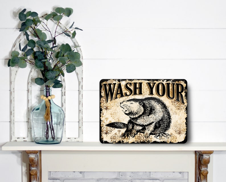 Wash Your Beaver Bathroom Wall Decor Art Vintage Style Metal - Etsy