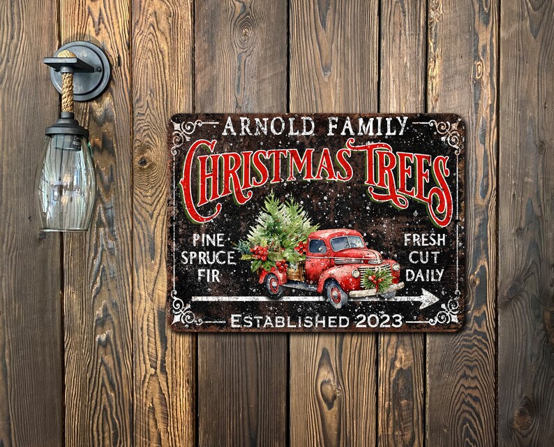 Personalized Custom Christmas Tree Farm Metal Sign Decoration Modern ...