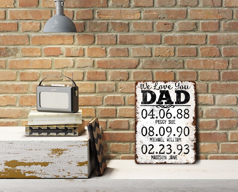 Gift for Father Dad Metal Sign With Kids Names and Birthdays Tin ...