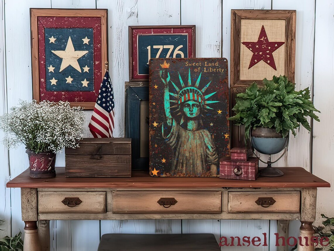 Primitive 4th of July Decor Metal Art Sign - Rustic Americana ...