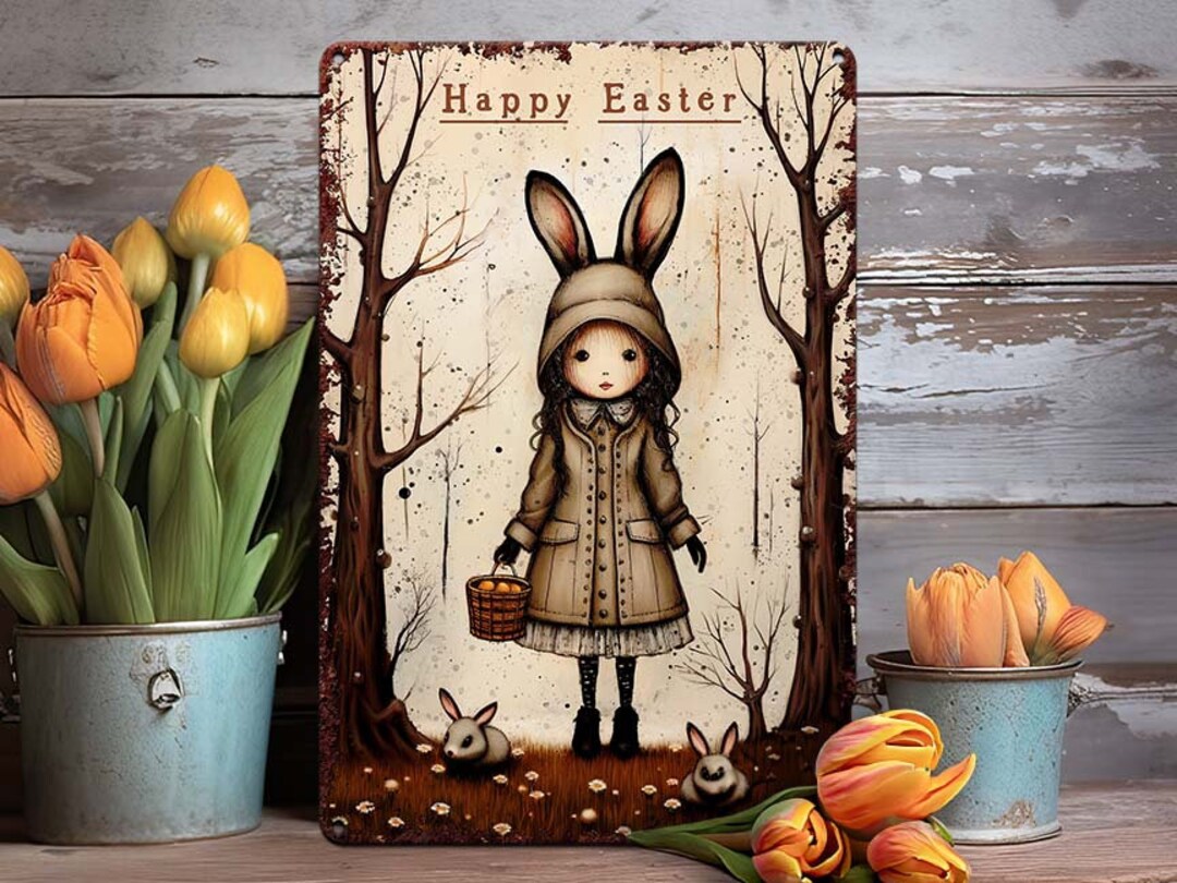 Unique Easter Decor - Primitive Metal Art Sign Mantle Decoration ...