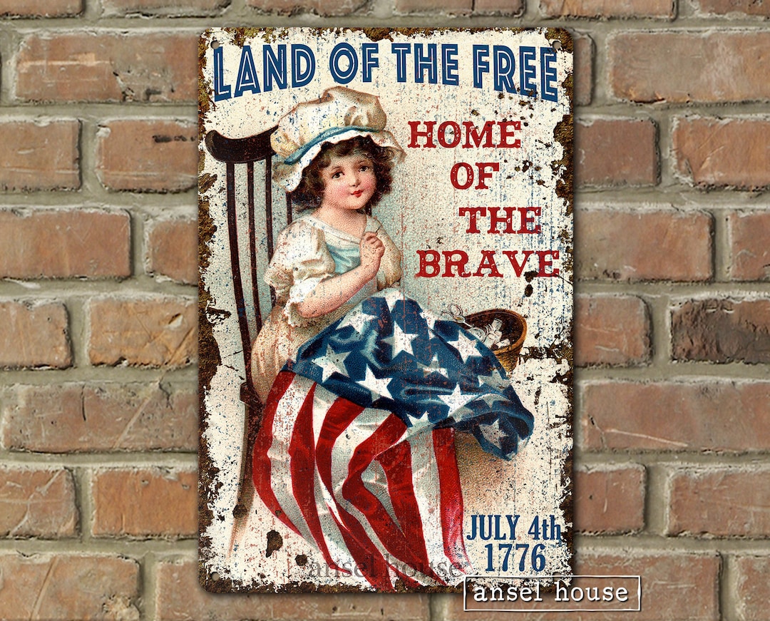 Printed Metal Vintage July 4th Card Sign Independence Day Decoration ...