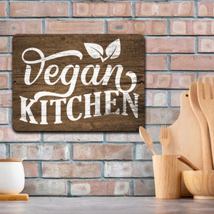 Vegan Kitchen Metal Sign Farmhouse Wall Decor Indoor Outdoor Faux Wood ...