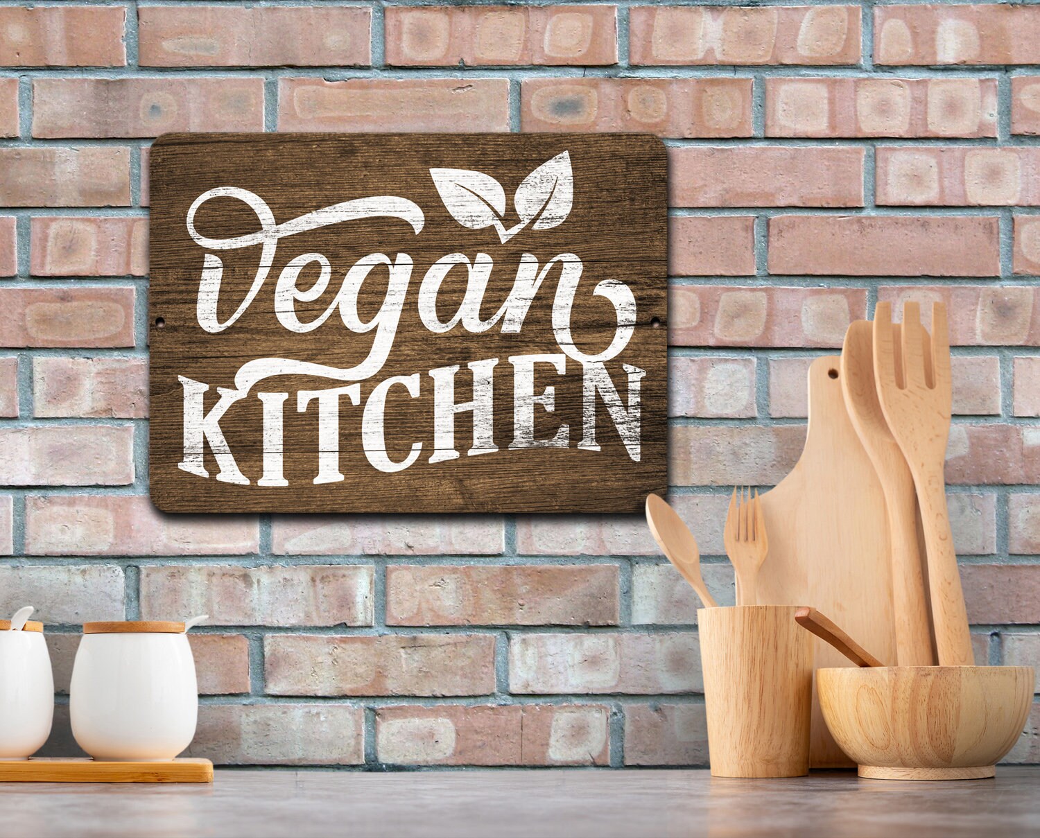 Vegan Kitchen Metal Sign Farmhouse Wall Decor Indoor Outdoor Faux Wood ...