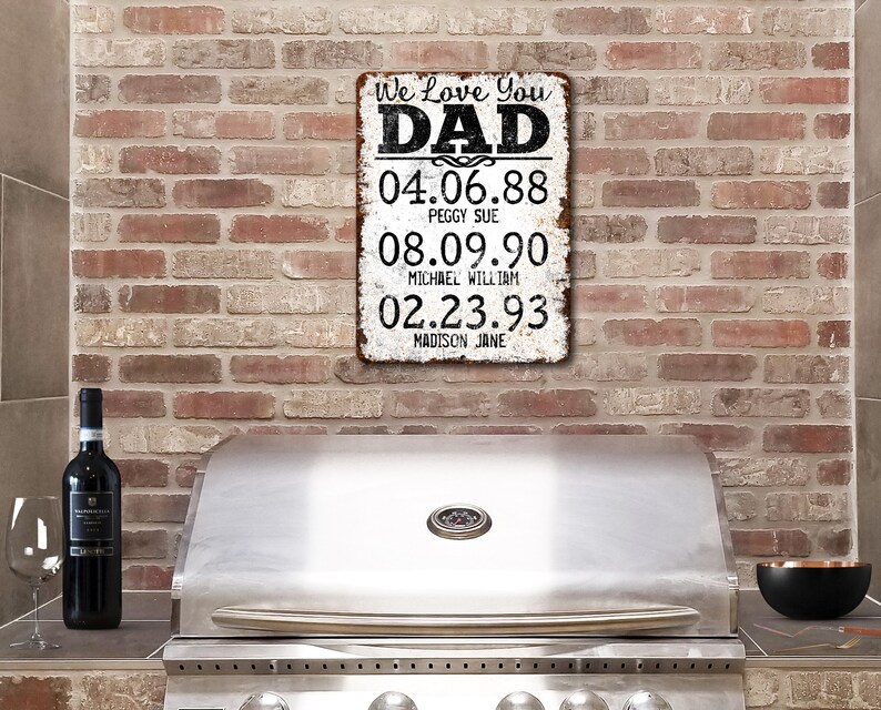 Gift for Father Dad Metal Sign With Kids Names and Birthdays Tin ...
