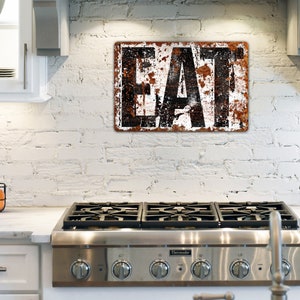 Metal EAT Kitchen Sign Decoration Gift Farmhouse Industrial Distressed ...