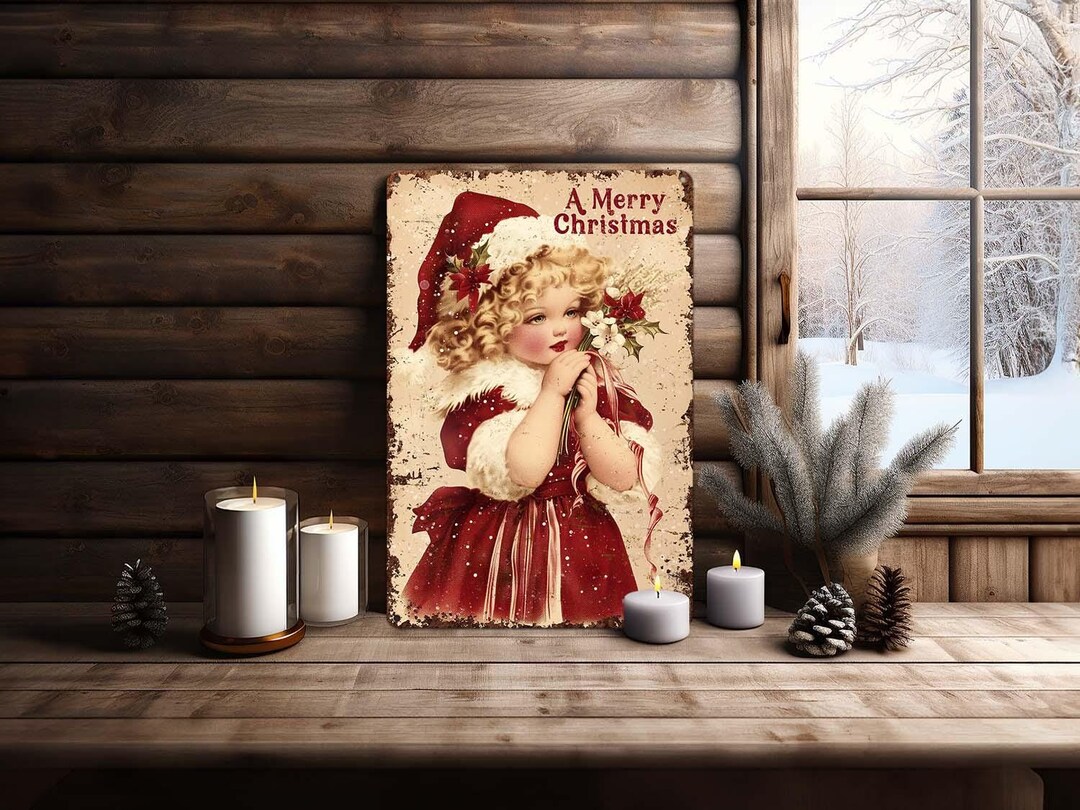 Victorian Merry Christmas Decor Metal Sign - Primitive Mantle ...