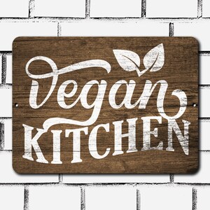 Vegan Kitchen Metal Sign Farmhouse Wall Decor Indoor Outdoor Faux Wood ...