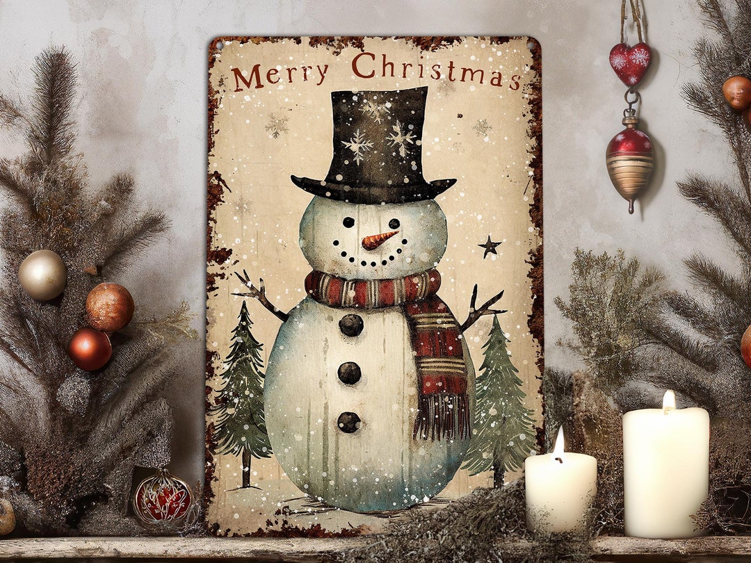 Rustic Snowman Decor Christmas Wall Art Metal Sign Decoration Rustic ...