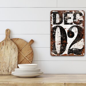 Custom Numbers Anniversary Date Sign Tin Metal Modern Farmhouse Rustic ...