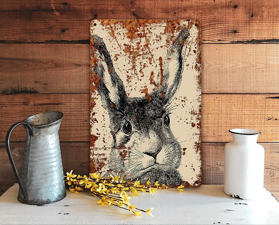 Metal Bunny Rabbit Sign Spring Easter Decoration Modern Farmhouse Decor ...