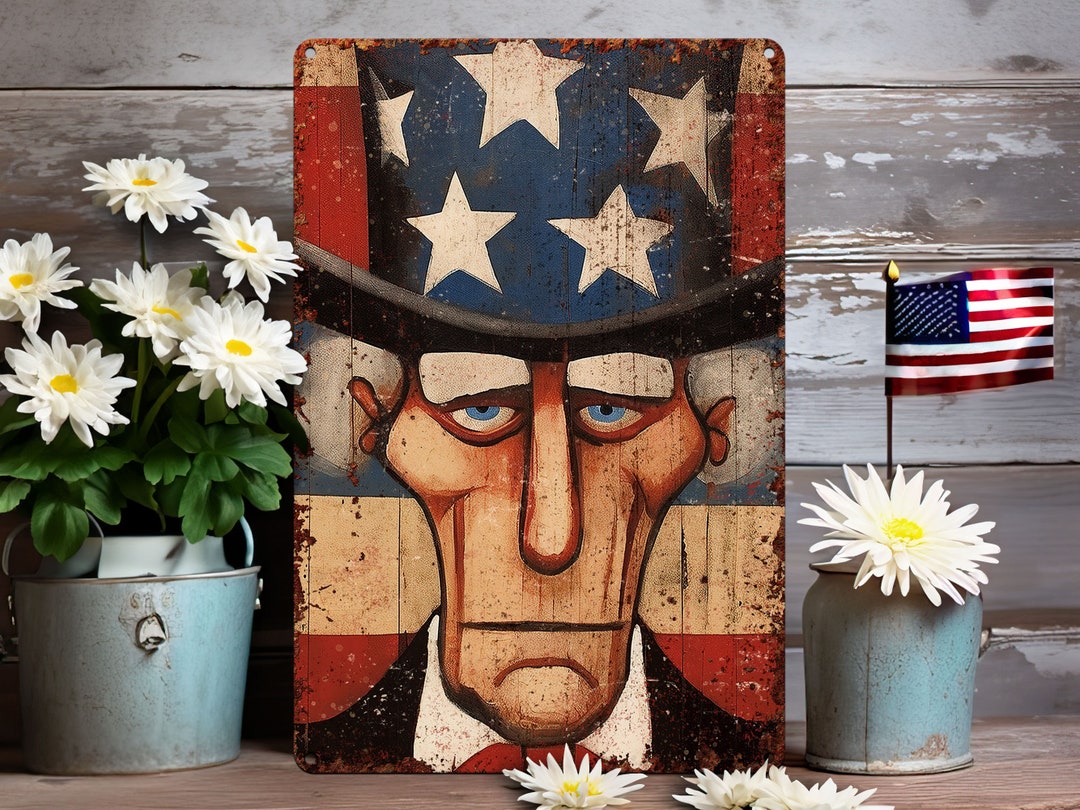 Primitive Uncle Sam July 4th Decor Metal Art Sign - Rustic Independence ...