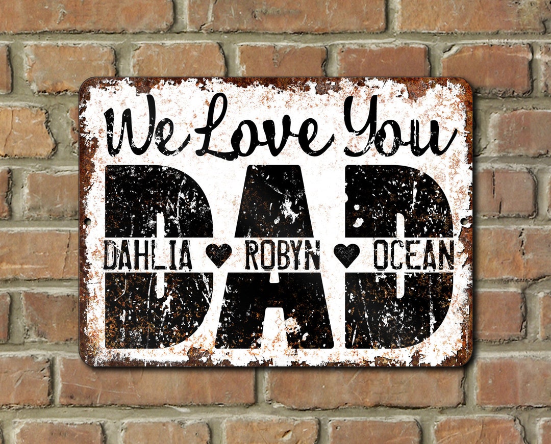 Gift for Dad Metal Sign With Kids Names Metal Farmhouse Rustic Indoor ...