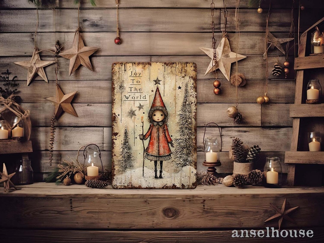 Primitive Rustic Metal Christmas Wall Art Mantle Sign Decoration ...