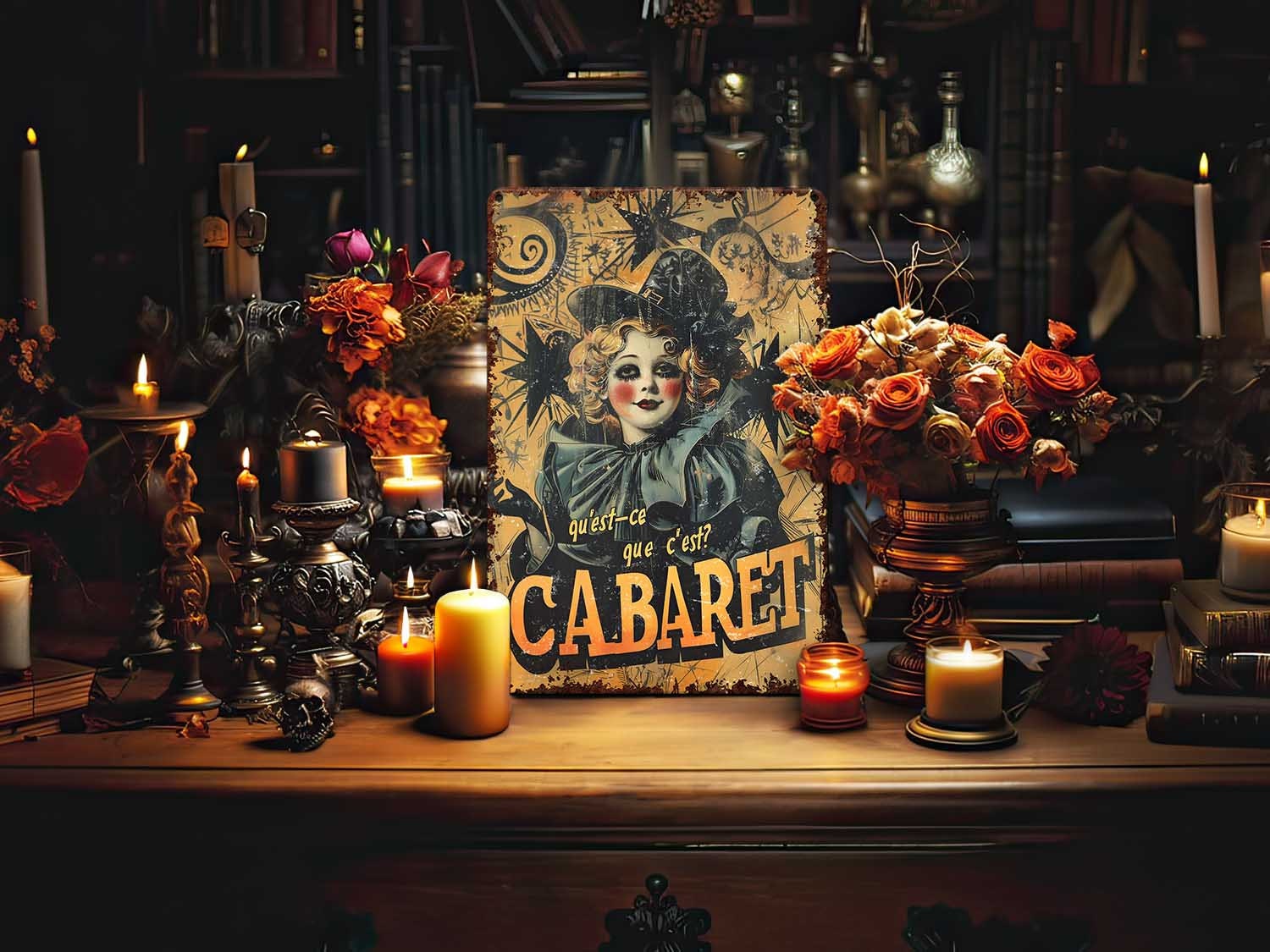 Vintage Victorian Cabaret Mantle Decor - Metal Sign Decoration Antique ...