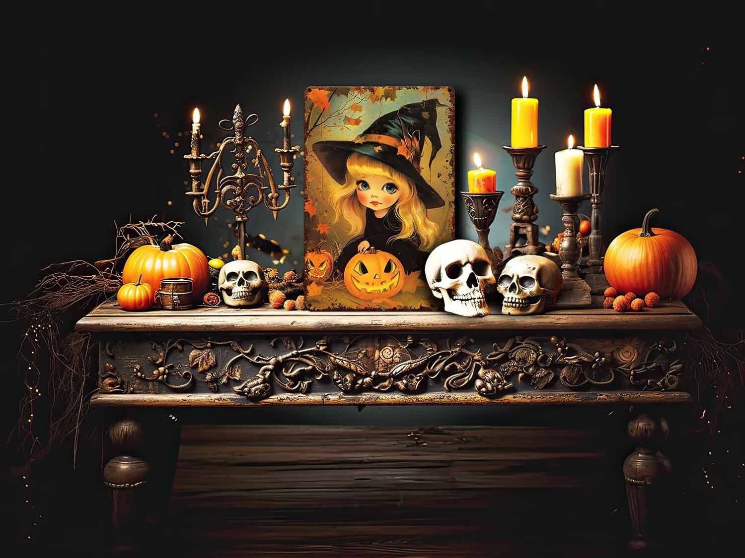 Cute Retro Kitsch Halloween Decor Art Sign - Mid Century Modern - Wall ...
