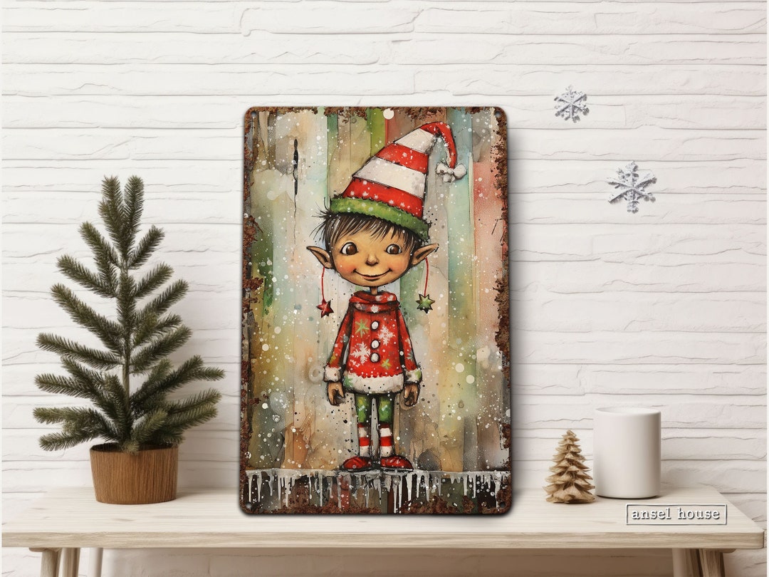 Cute Whimsical Elf Christmas Wall Art Mantle Sign Decoration Farmhouse ...