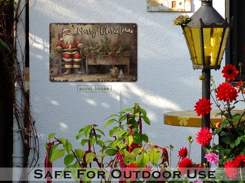 Neutral Wall Art Christmas Decor Primitive Santa Sign Metal Decoration ...