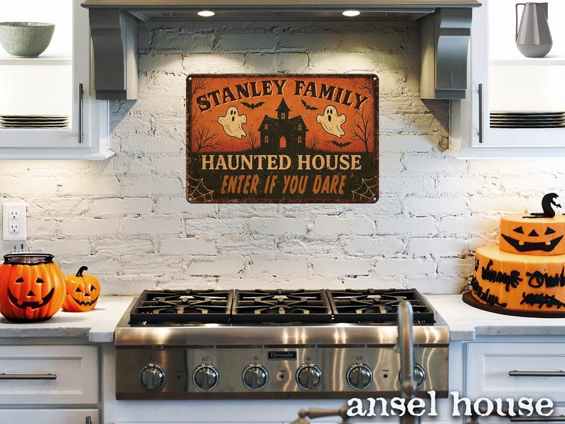 Custom Halloween Haunted House Metal Sign – Primitive Rustic ...