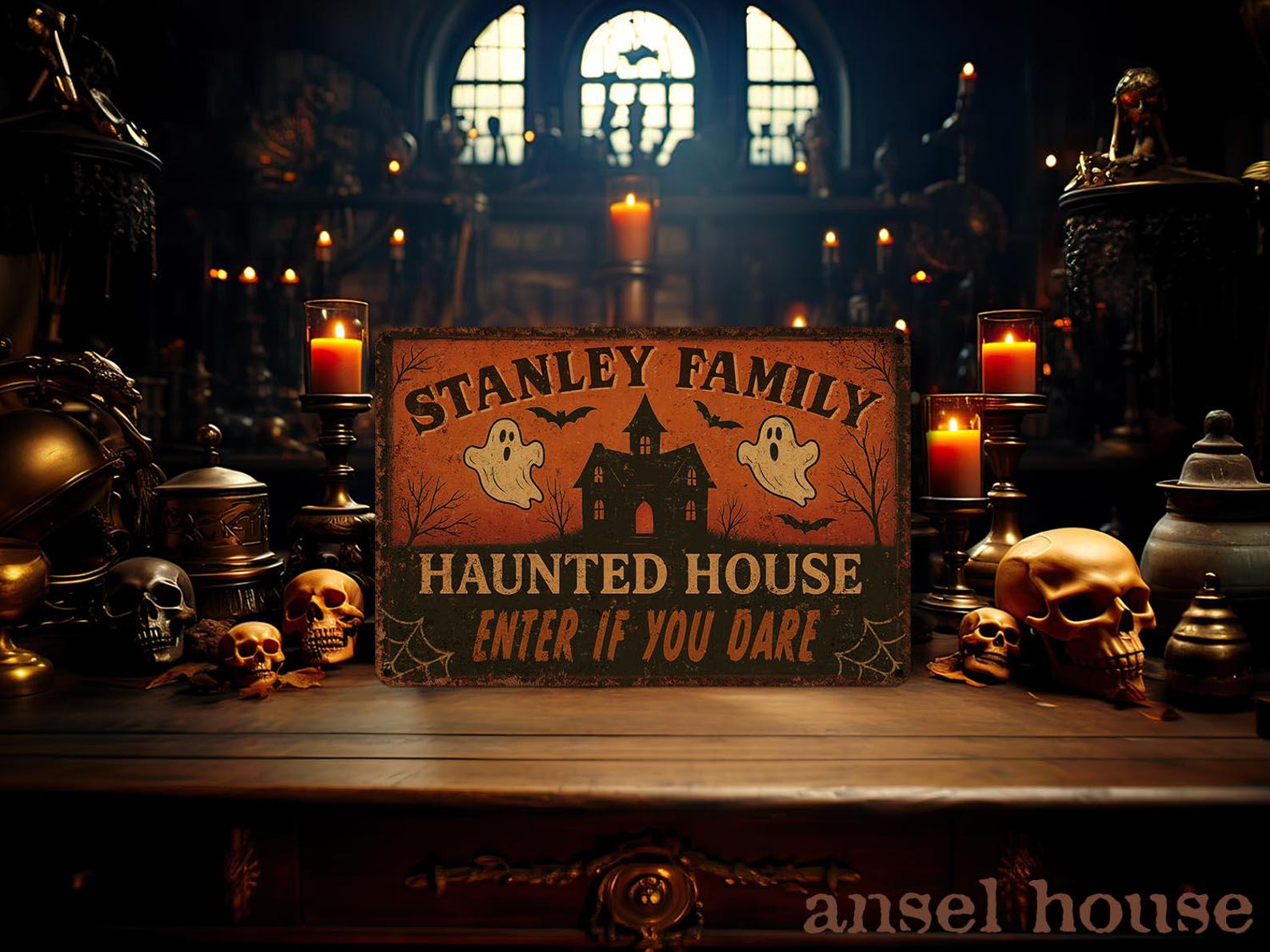 Custom Halloween Haunted House Metal Sign – Primitive Rustic ...