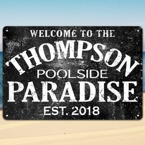Poolside Paradise Backyard Swimming Pool Patio Sign Custom Personalized ...