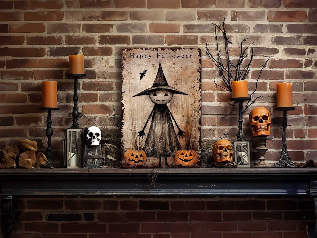 Primitive Halloween Decor Metal Sign Decoration Antique Rustic ...