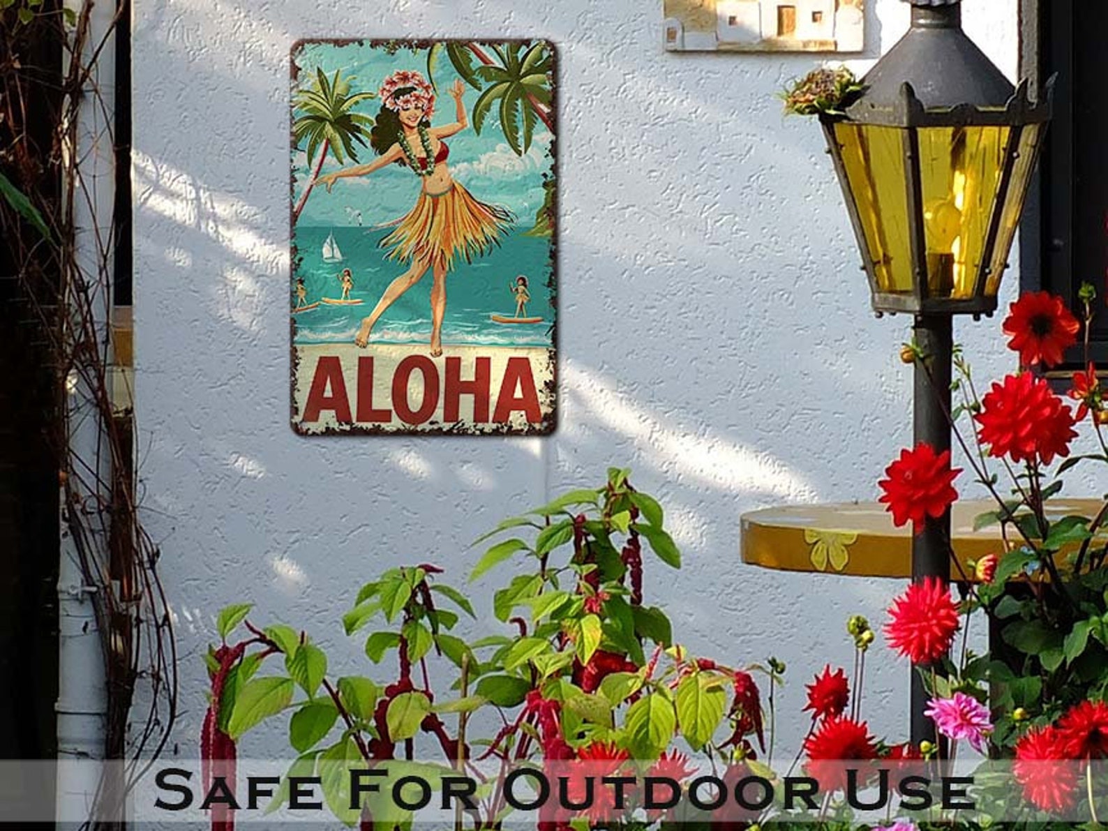 Aloha Metal Decor Sign - Retro Hawaii Hulu Dancer Decoration for Beach ...