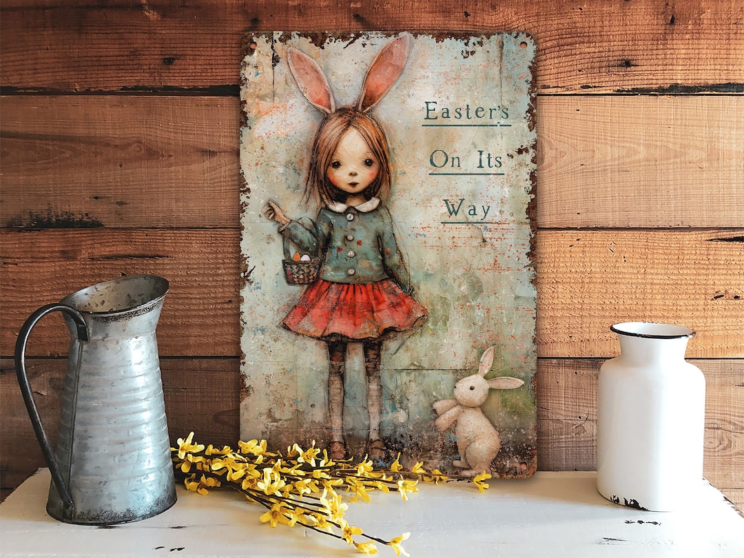 Easter Art Sign - Primitive Metal Mantle Decoration - Rustic Farmhouse ...