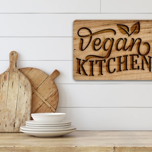 Vegan Kitchen Metal Sign Farmhouse Wall Decor Indoor Outdoor Faux Wood ...