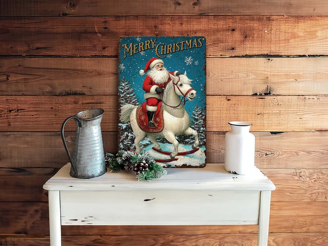 Victorian Santa Primitive Merry Christmas Vintage Postcard Style Metal ...