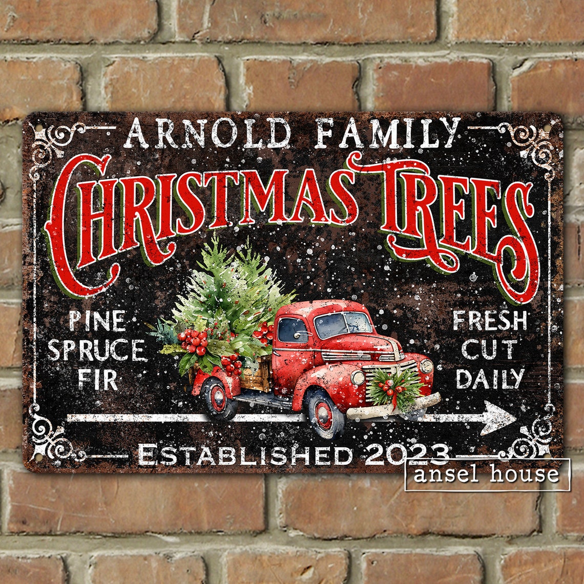 Personalized Custom Christmas Tree Farm Metal Sign Decoration Modern ...