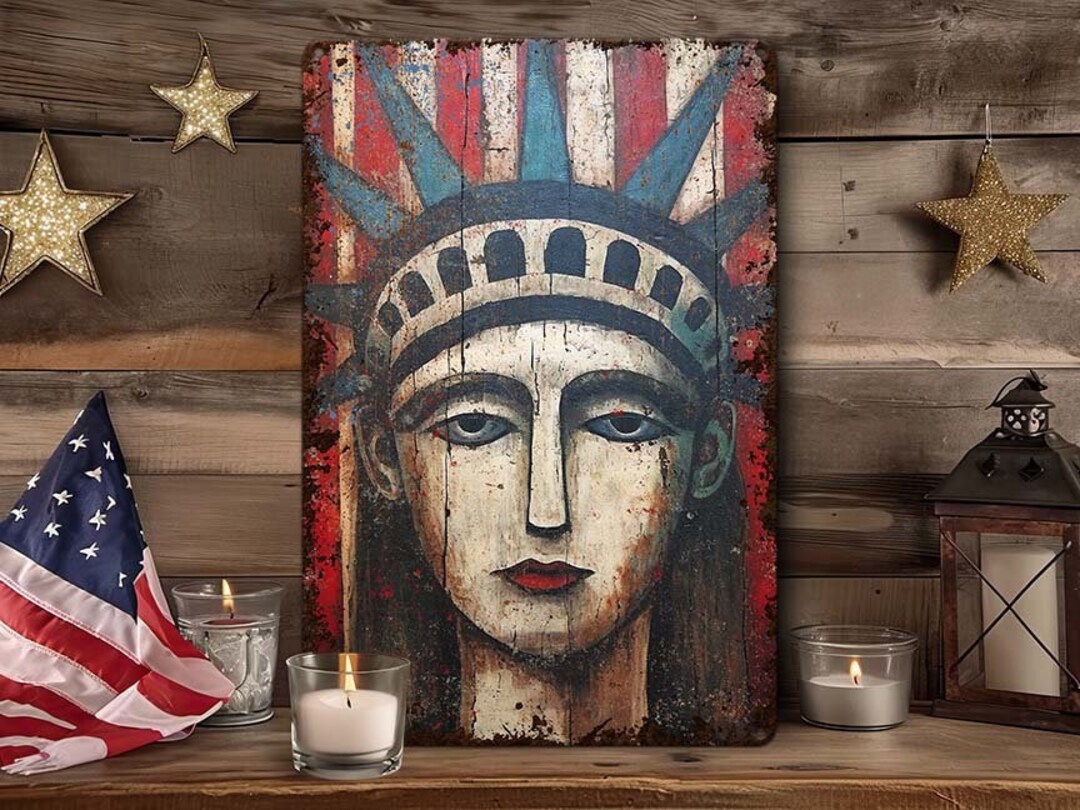 Primitive 4th of July Decor Statue of Liberty Metal Art Sign - Rustic ...